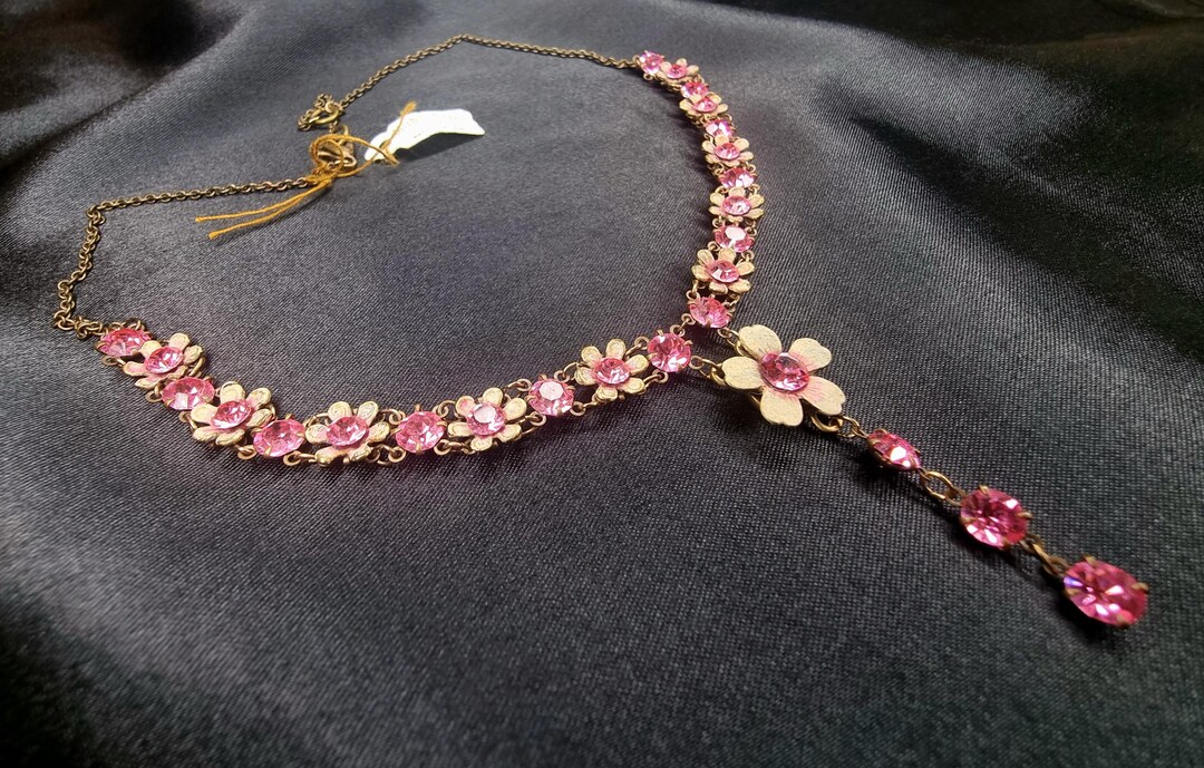 Rare Find Vintage MICHAL NEGRIN Pink Rhinestones Enamel Flowers ...