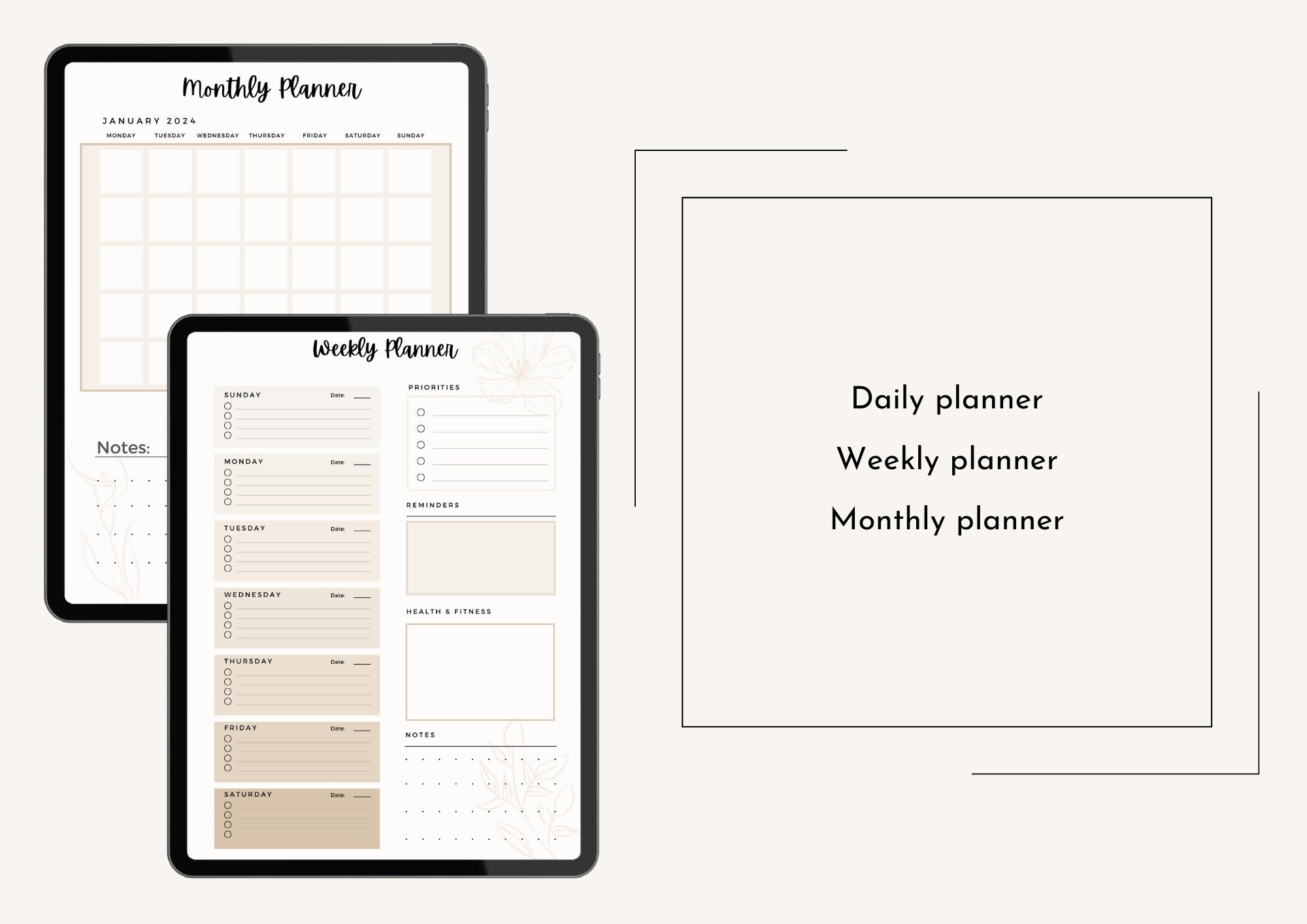 Editable Beige 2024 Planner Template Digital Template Monthly Weekly ...