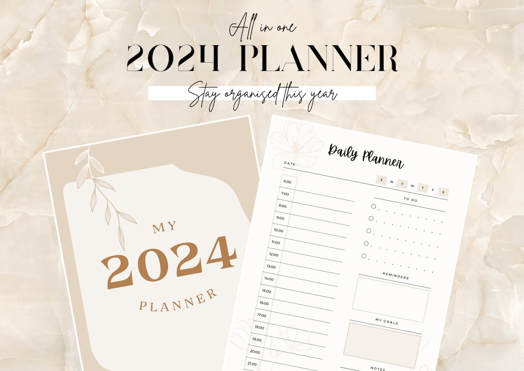 Editable Beige 2024 Planner Template Digital Template Monthly Weekly ...
