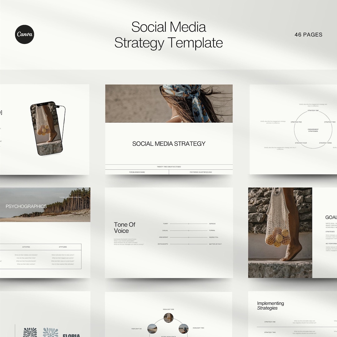 Social Media Strategy Template Customise in Canva Minimalist Aesthetic ...