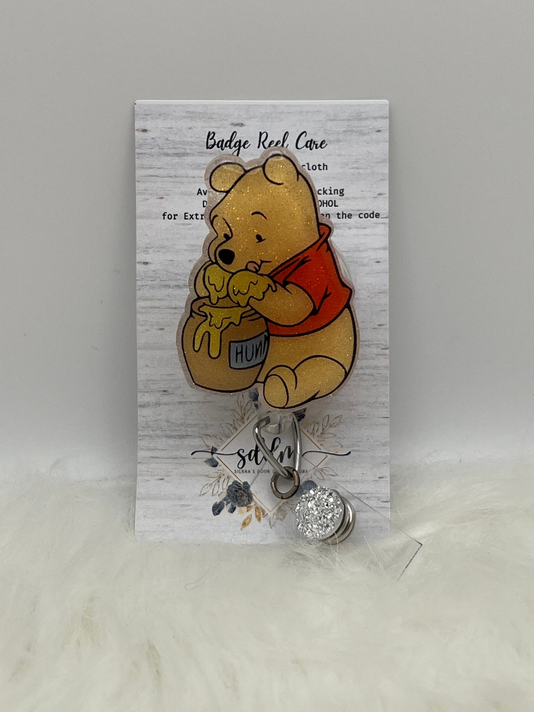 Yellow Teddy Bear With Honey Pot Badge Reel-cute Badge Reel-nurse-lpn ...