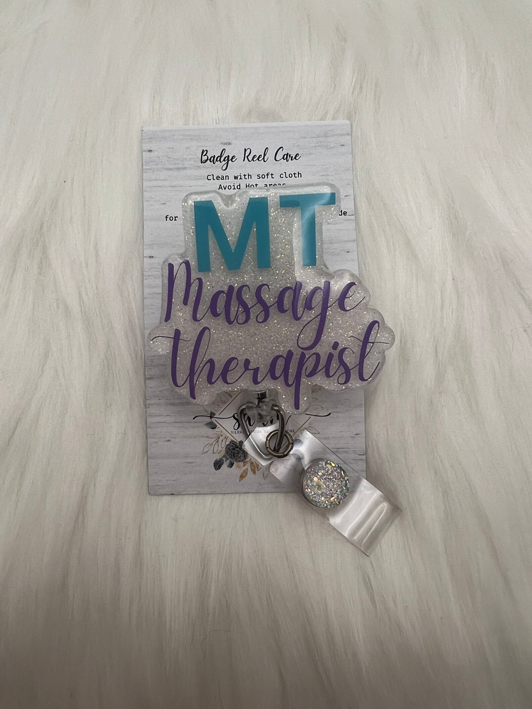 Massage Therapist Badge Reel: Gem Glitter Accent, MRI Safe Option ...