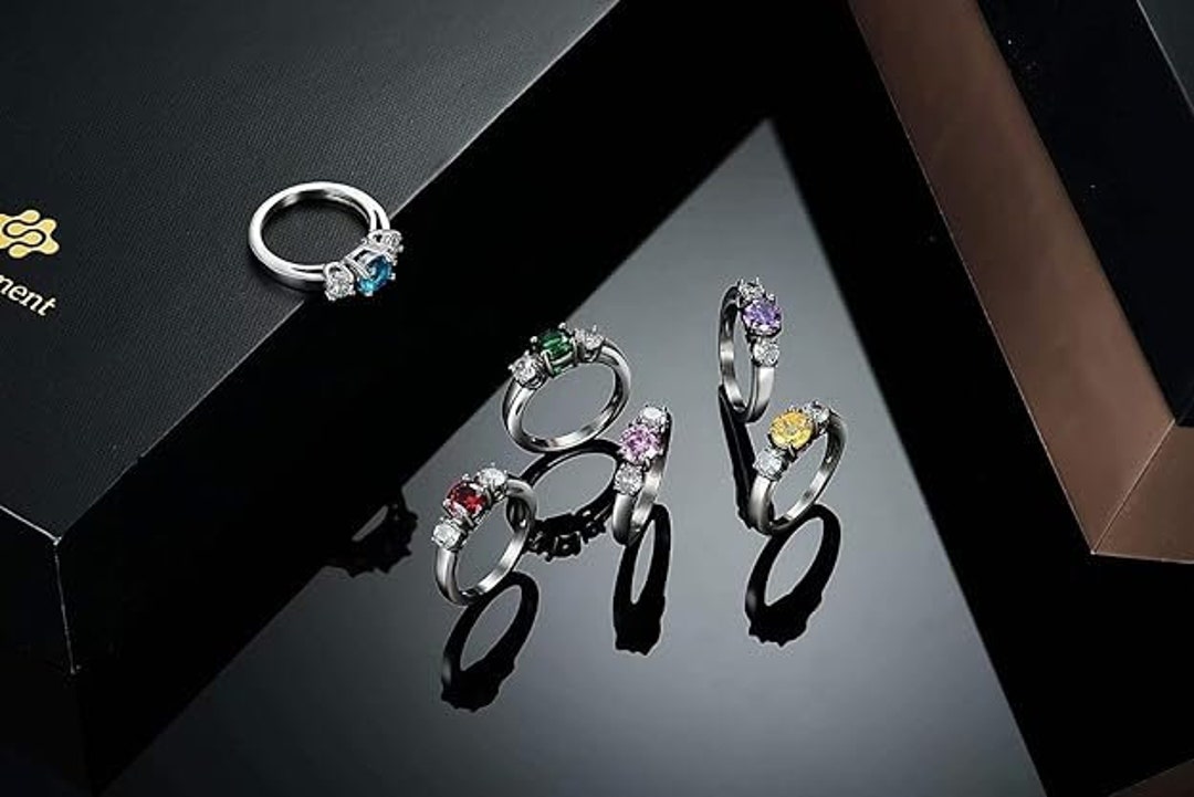 Birthstone Rings Size 1-10 Cubic Zirconia Stainless Steel Birthday ...