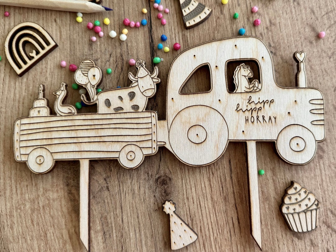 Tractor Cake Topper Made of Wood | Single or With Trailer Cake Topper ...
