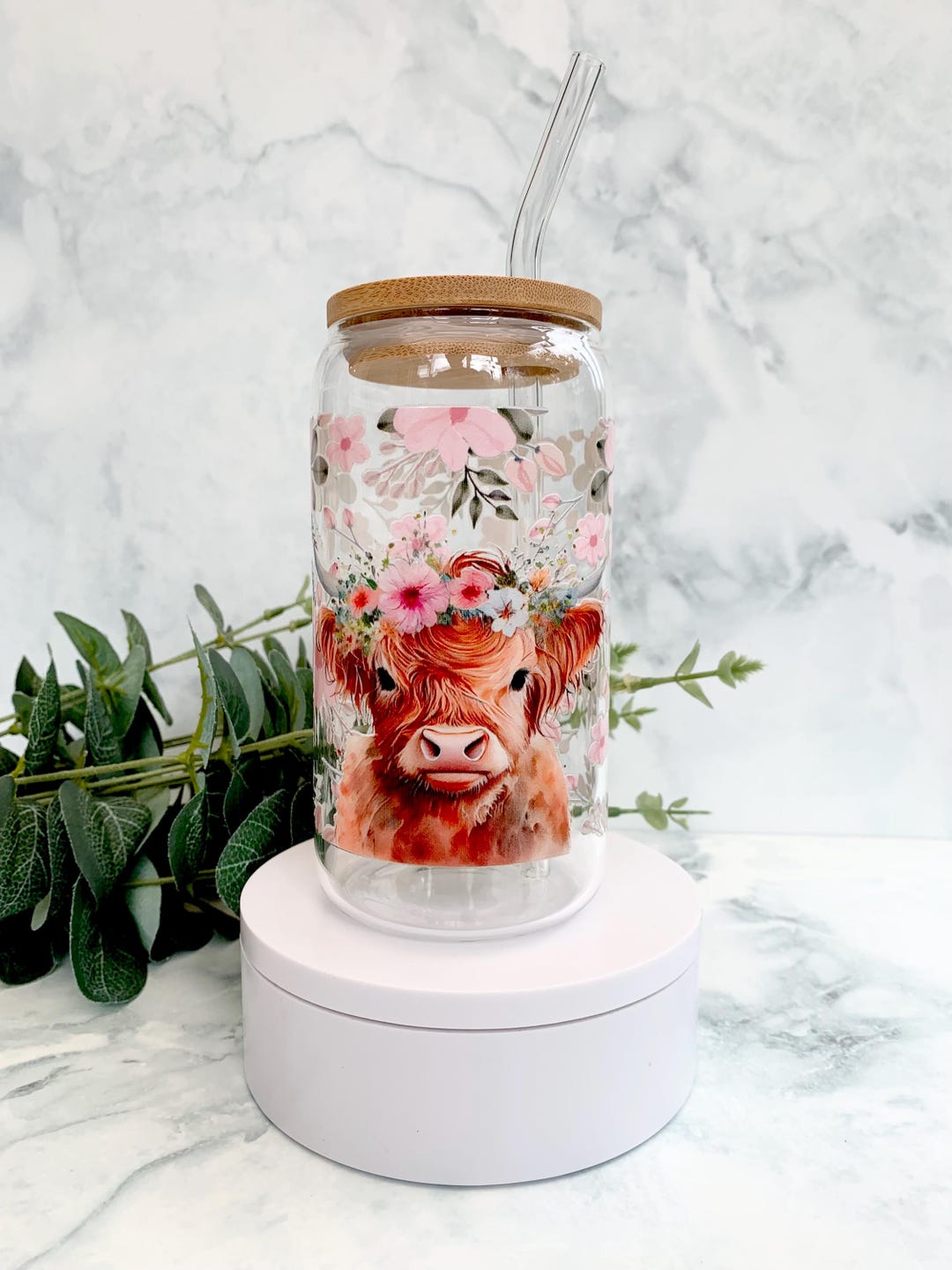 Highland Cow Glass With Lid & Straw, Personalised Gifts - Etsy
