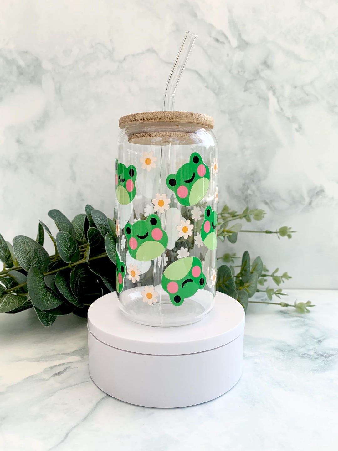 Frog Glass Can With Lid and Straw, Personalised Gifts - Etsy