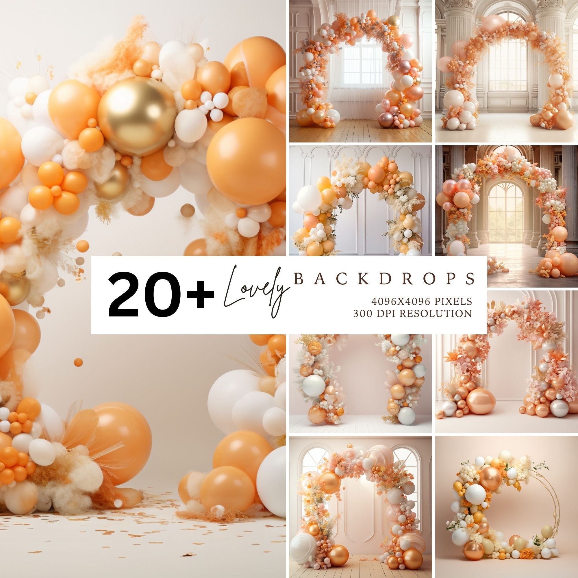 Orange Birthday Backdrop, Balloons Backdrop, Photography Backdrop ...