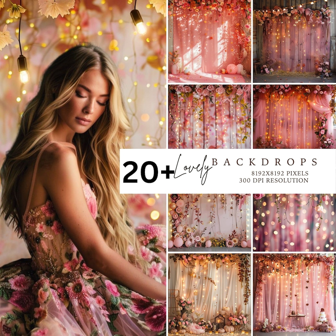 Pink Photo Backdrop, Lights Backdrop, Floral, Photography Backdrop ...