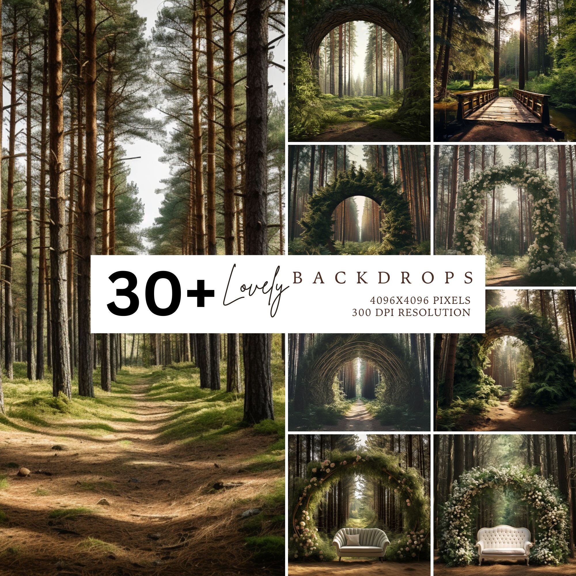 Pinetrees Backdrop, Forest Backdrop, Floral Arch, Photography Backdrop ...