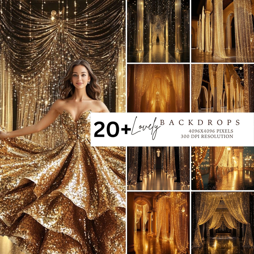 Gold Palace Lights Backdrop, Gold Castle Interior, Glitter Gold ...