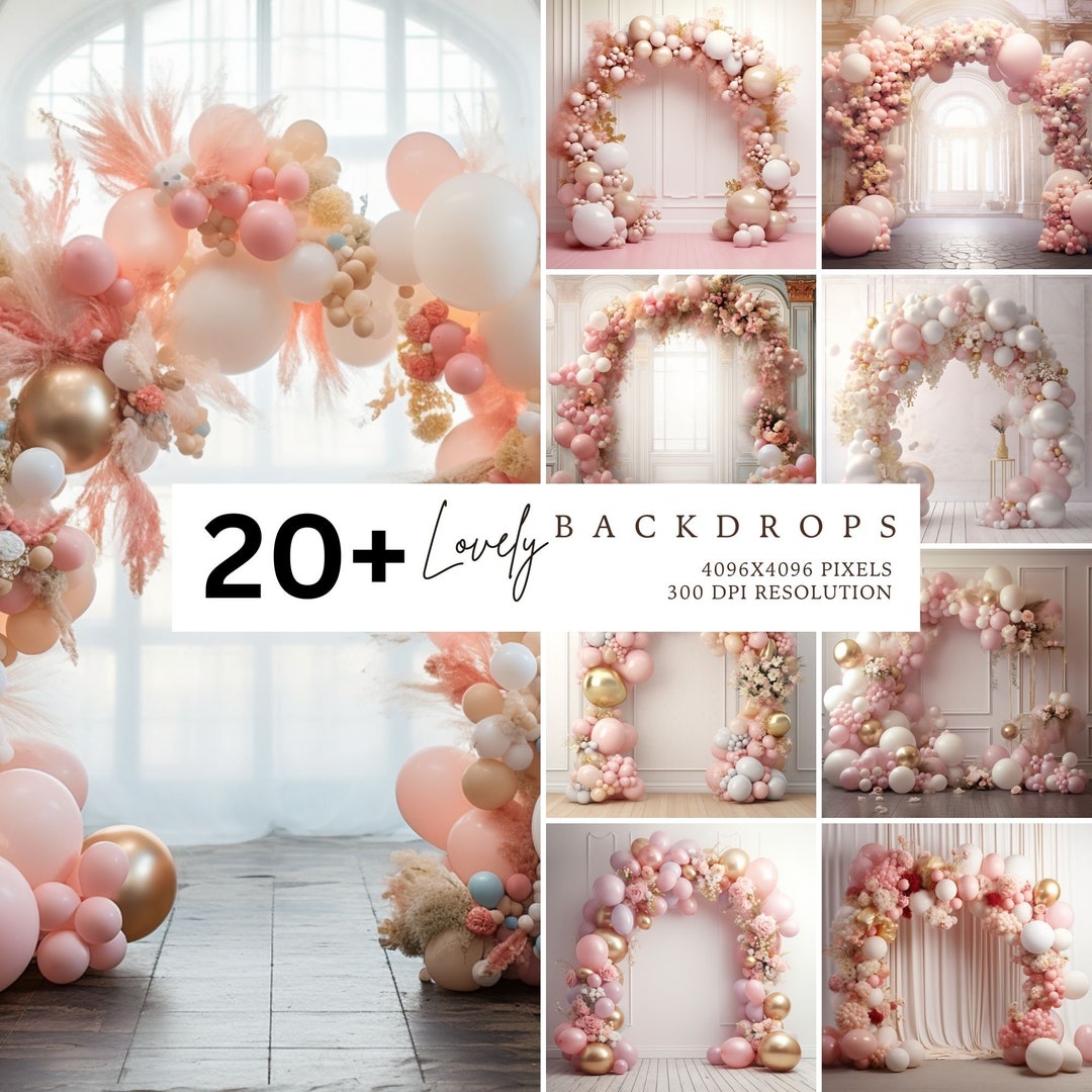Birthday Backdrop, Balloons Backdrop, Arch, Pink, Photography Backdrop ...
