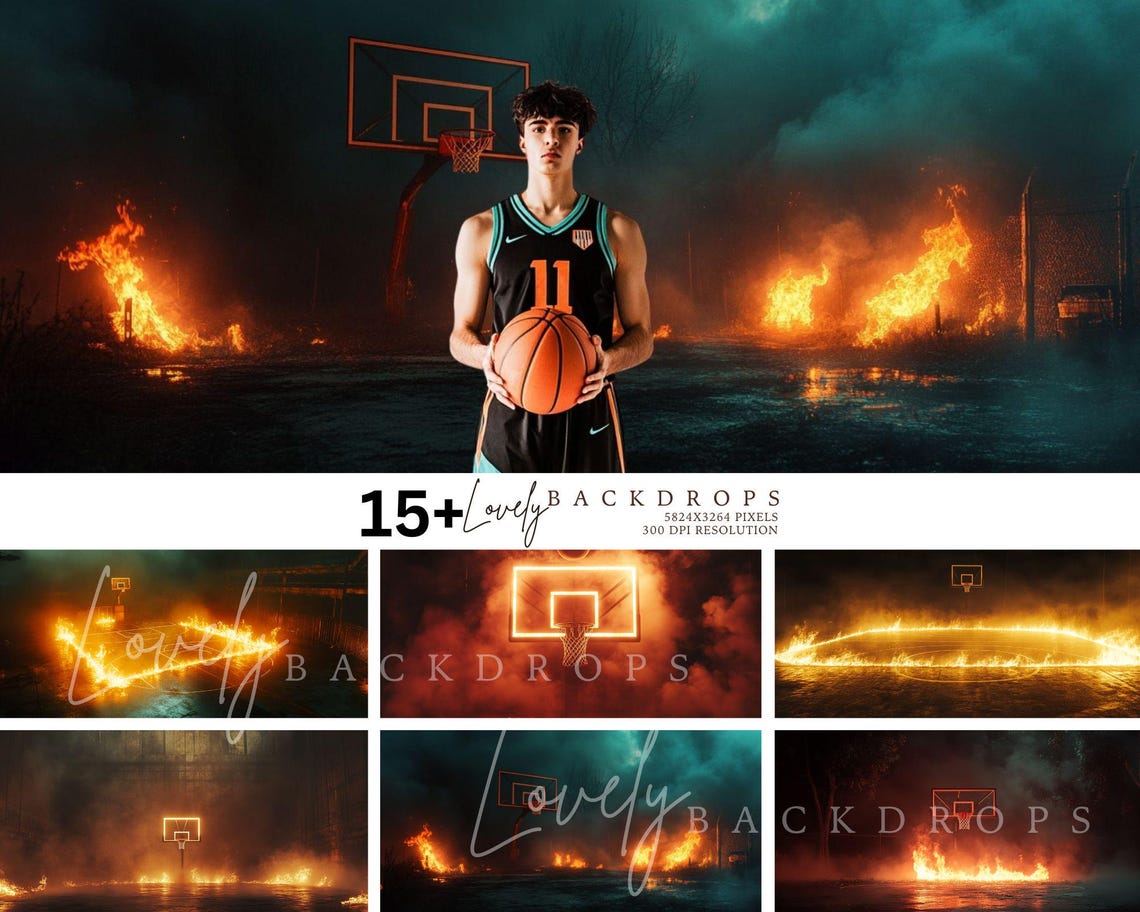 Basketball Backdrop, Fire Stadium, Blazing, Flames, Outdoor Hoops ...