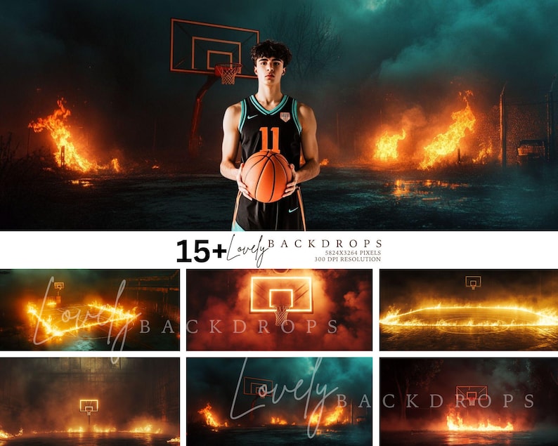 Basketball Backdrop, Fire Stadium, Blazing, Flames, Outdoor Hoops ...