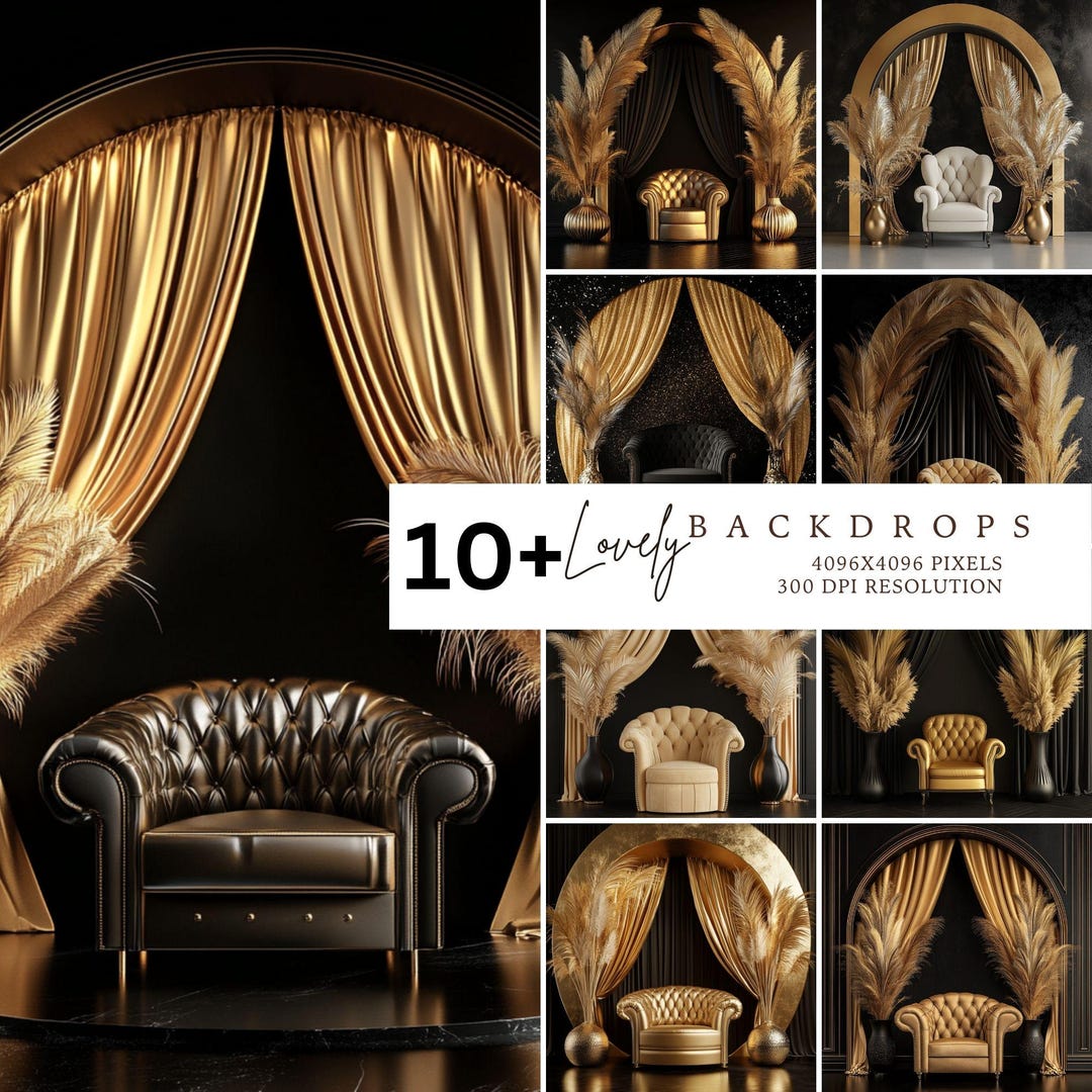 Gold Black Backdrop, Chair Backdrop, Curtains, Luxury Backdrop, Elegant ...