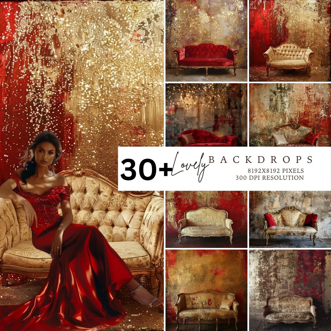 Couch Backdrop, Loveseat, Furniture, Red Gold, Photography Backdrop ...