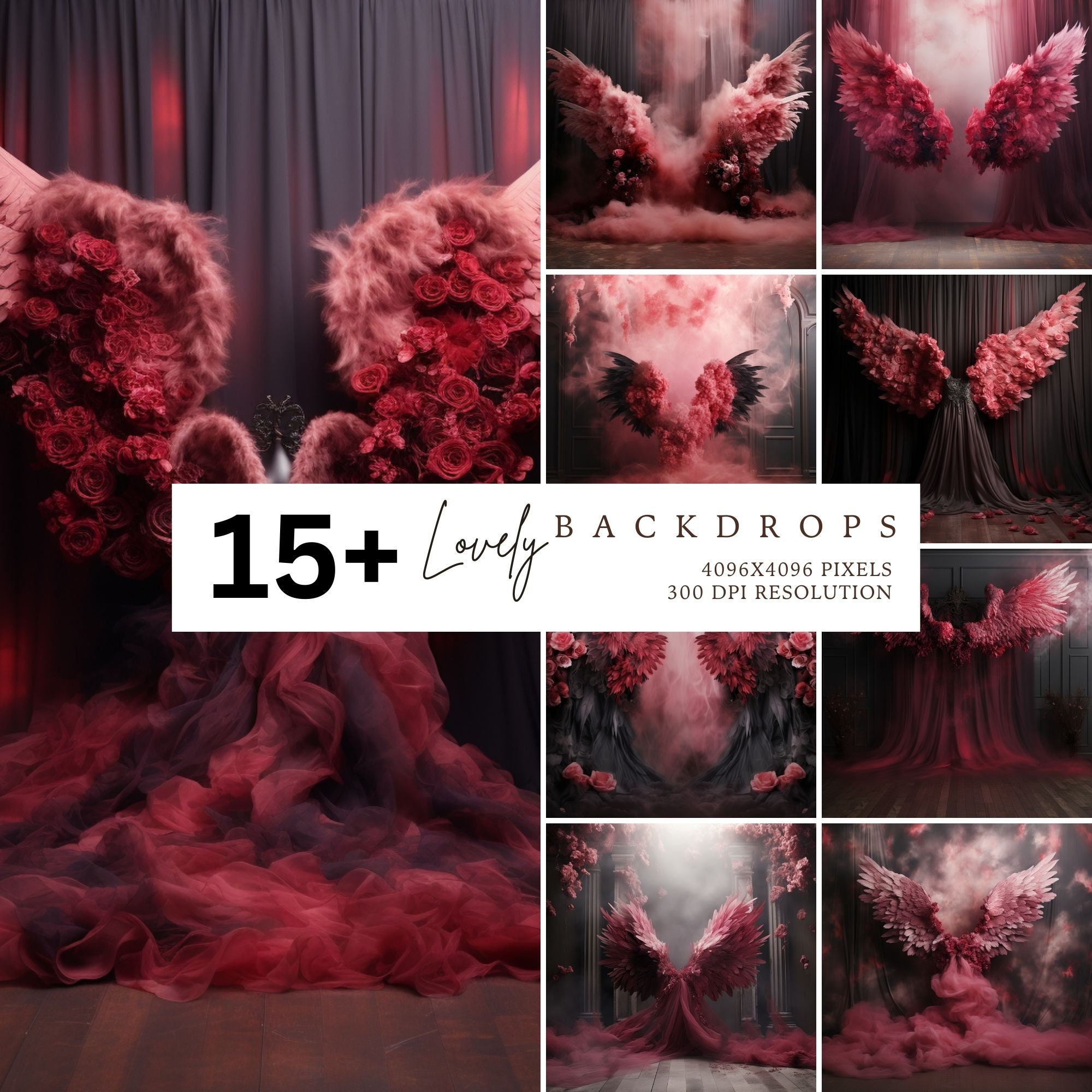 Wings Backdrop, Angel Wings, Red and Pink, Photography Backdrop, Photo ...
