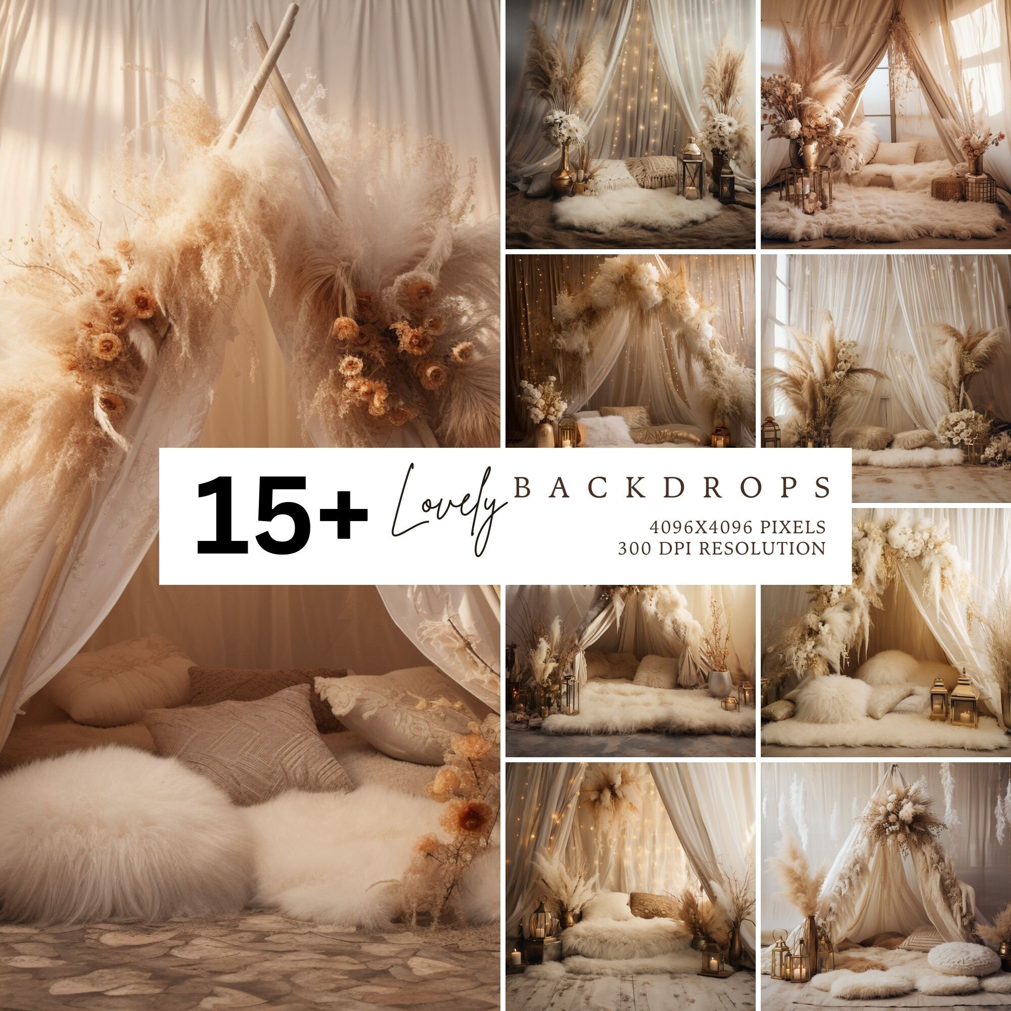 Tent Backdrop, Tepee Backdrop, Beige and White, Photography Backdrop ...