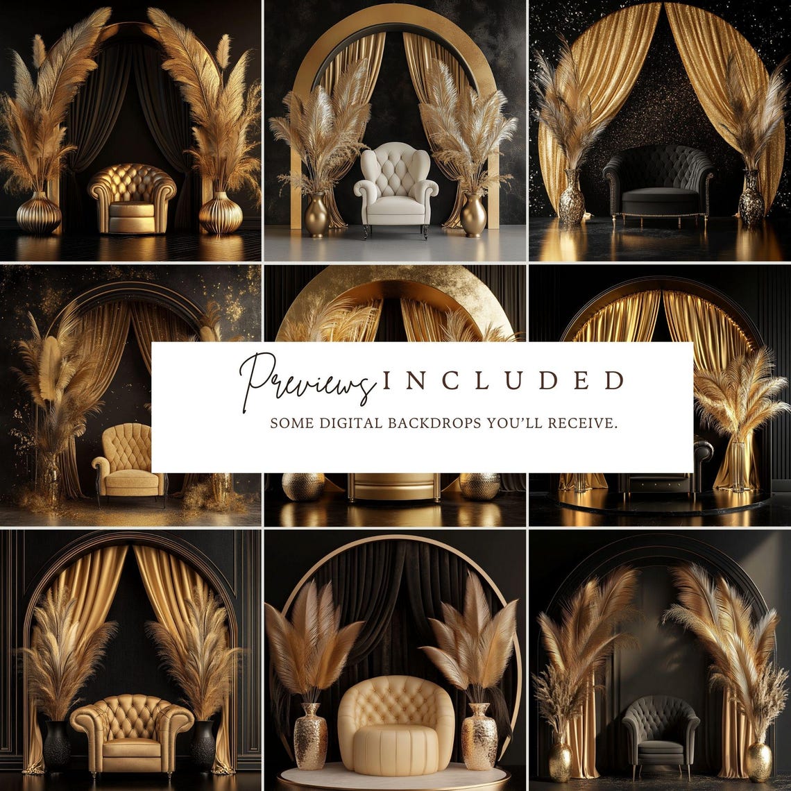 Gold Black Backdrop, Chair Backdrop, Curtains, Luxury Backdrop, Elegant ...