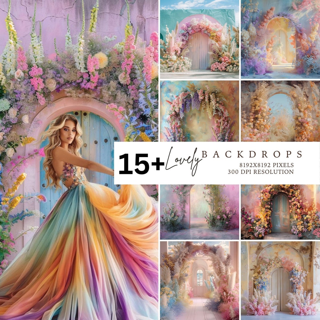 Rainbow Photo Backdrop, Door Backdrop, Floral, Photography Backdrop ...
