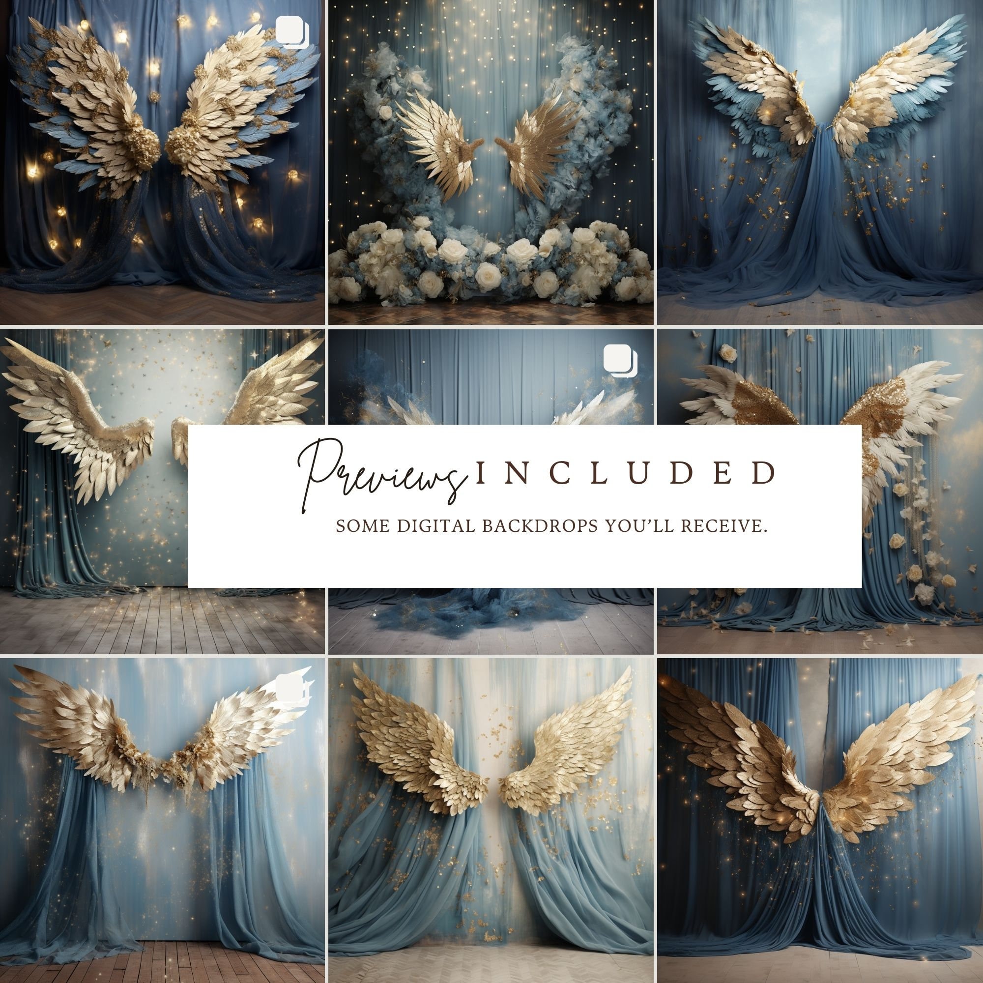 Wings Backdrop, Angel Wings, Blue Gold, Photography Backdrop, Photo ...