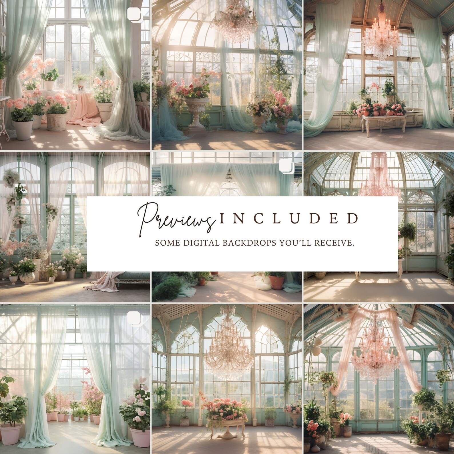 Greenhouse Backdrop, Chandelier, Pink and Aqua, Photography Backdrop ...