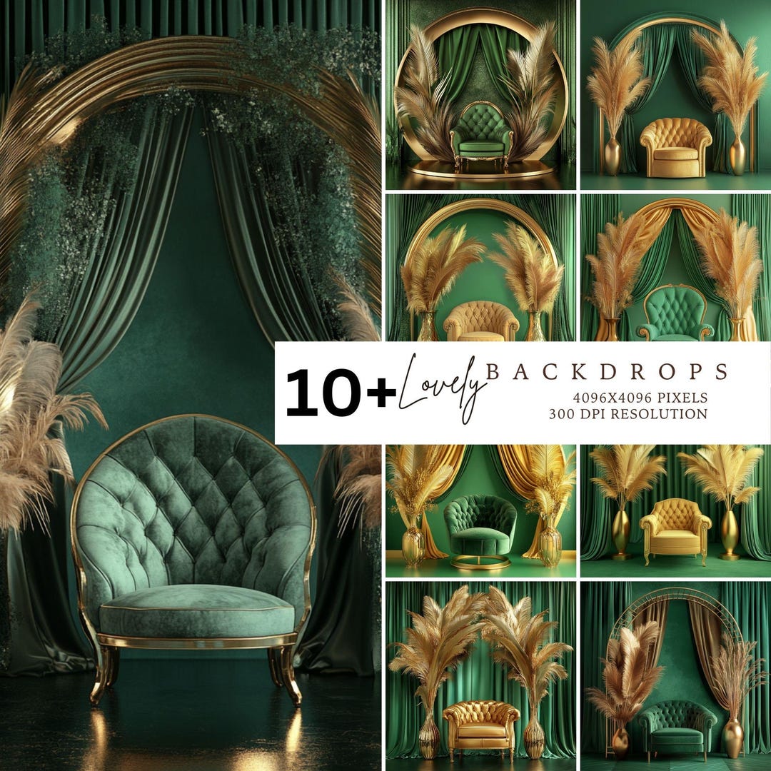 Green Gold Gold Chair Backdrop, Curtains, Luxury Backdrop, Elegant ...