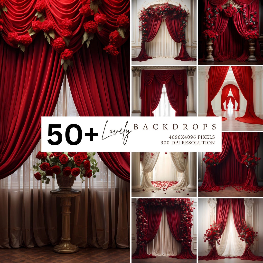 Red Curtains Backdrop, Photography Backdrop, Photo Backdrop, Studio ...
