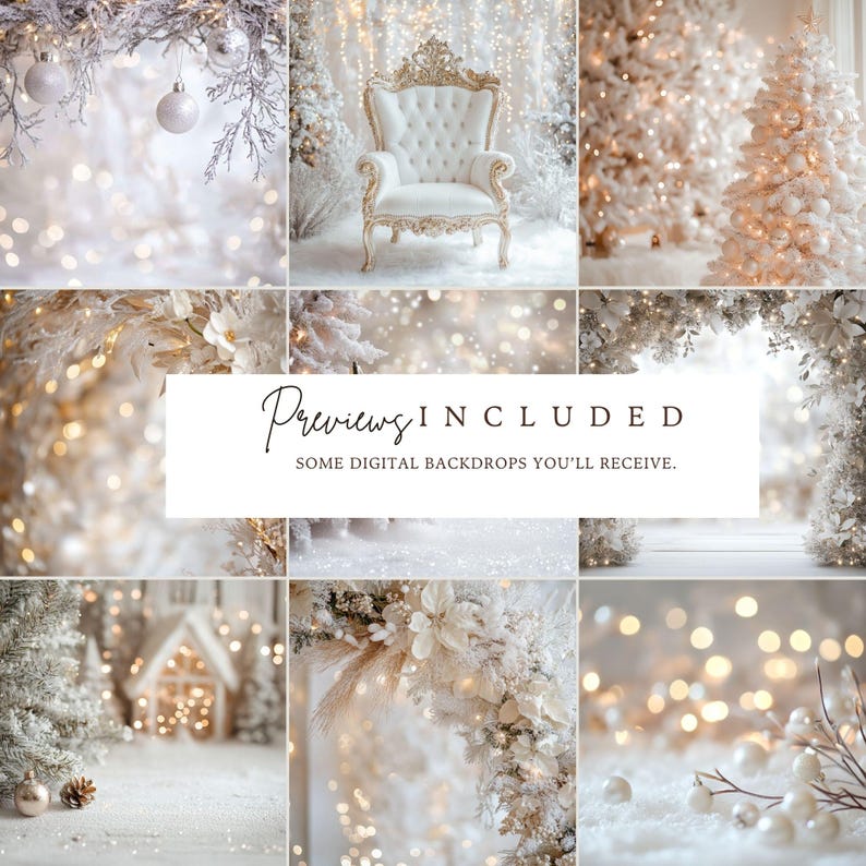 White Christmas Backdrop, Bokeh Glitter Bling, Holiday Tree ...