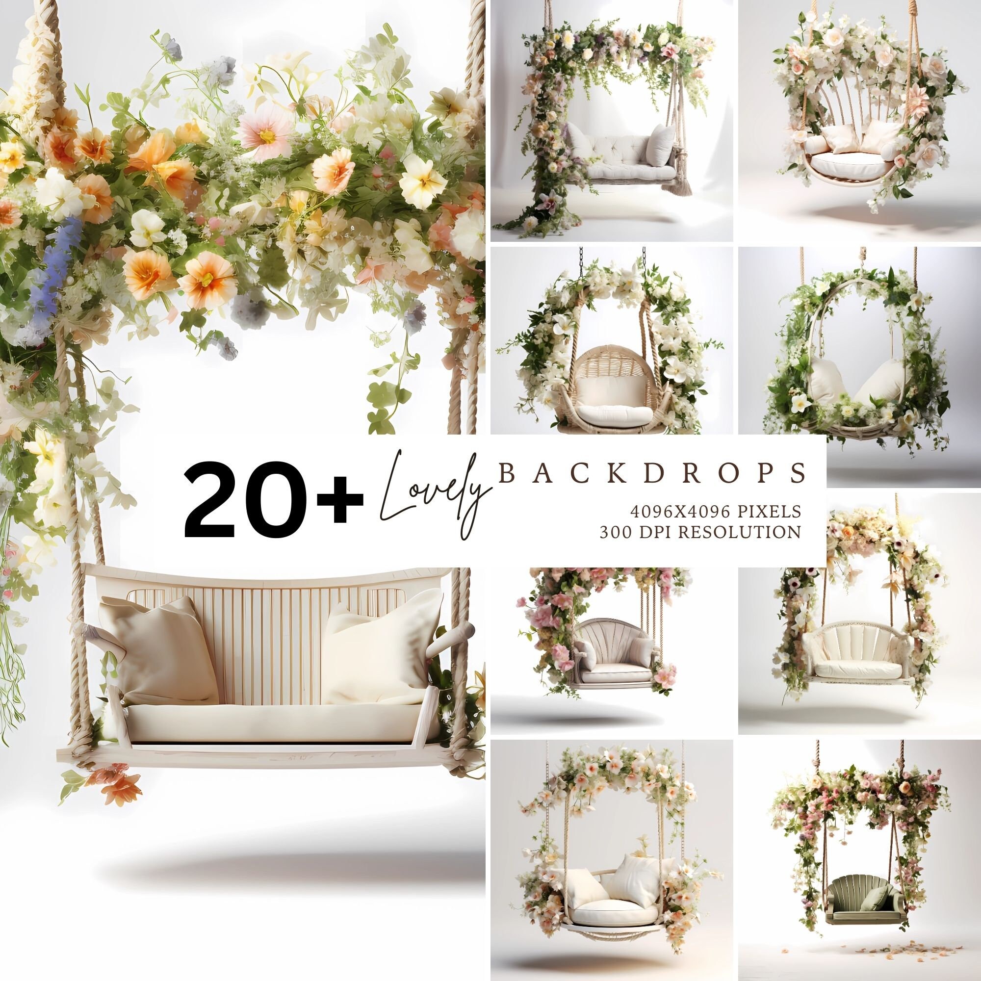 Floral Swing, Swing Backdrop, Flowers Leaves, Photography Backdrop ...