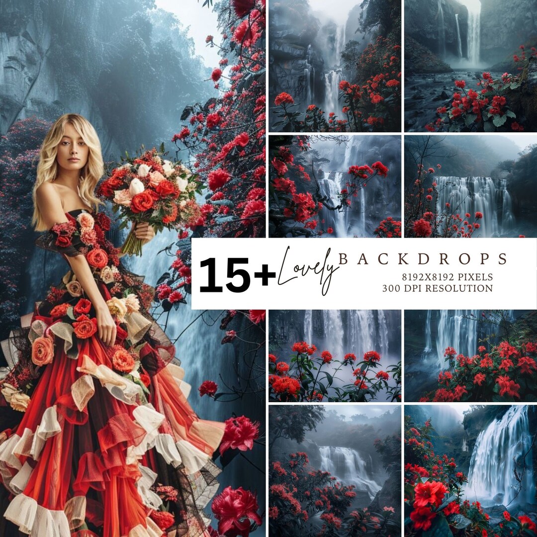 Waterfall Backdrop, Forest Backdrop, Red, Photography Backdrop, Photo ...