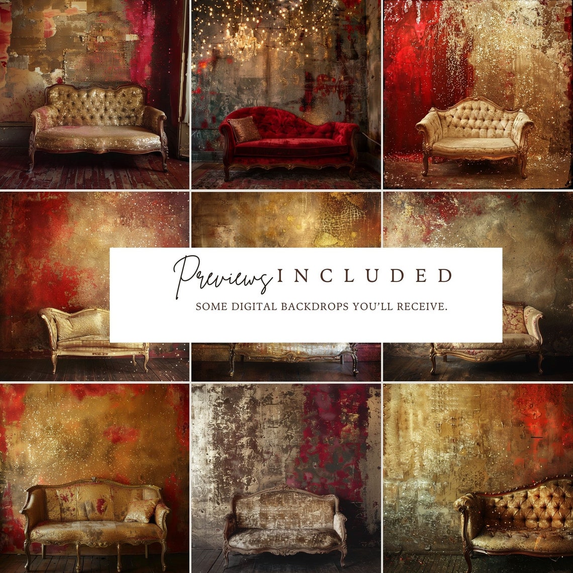 Couch Backdrop, Loveseat, Furniture, Red Gold, Photography Backdrop ...