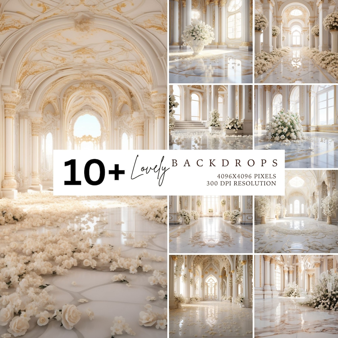 White Palace Backdrop, Marble Palace, Floral Gold, Photography Backdrop ...