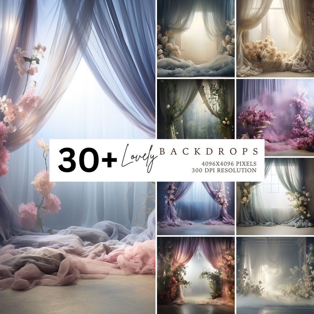 Drapes Backdrop, Curtain Backdrop, Mist, Floral, Photography Backdrop ...