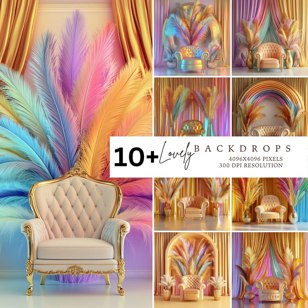 Gold Rainbow Chair Backdrop, Colorful Curtains, Luxury Backdrop ...