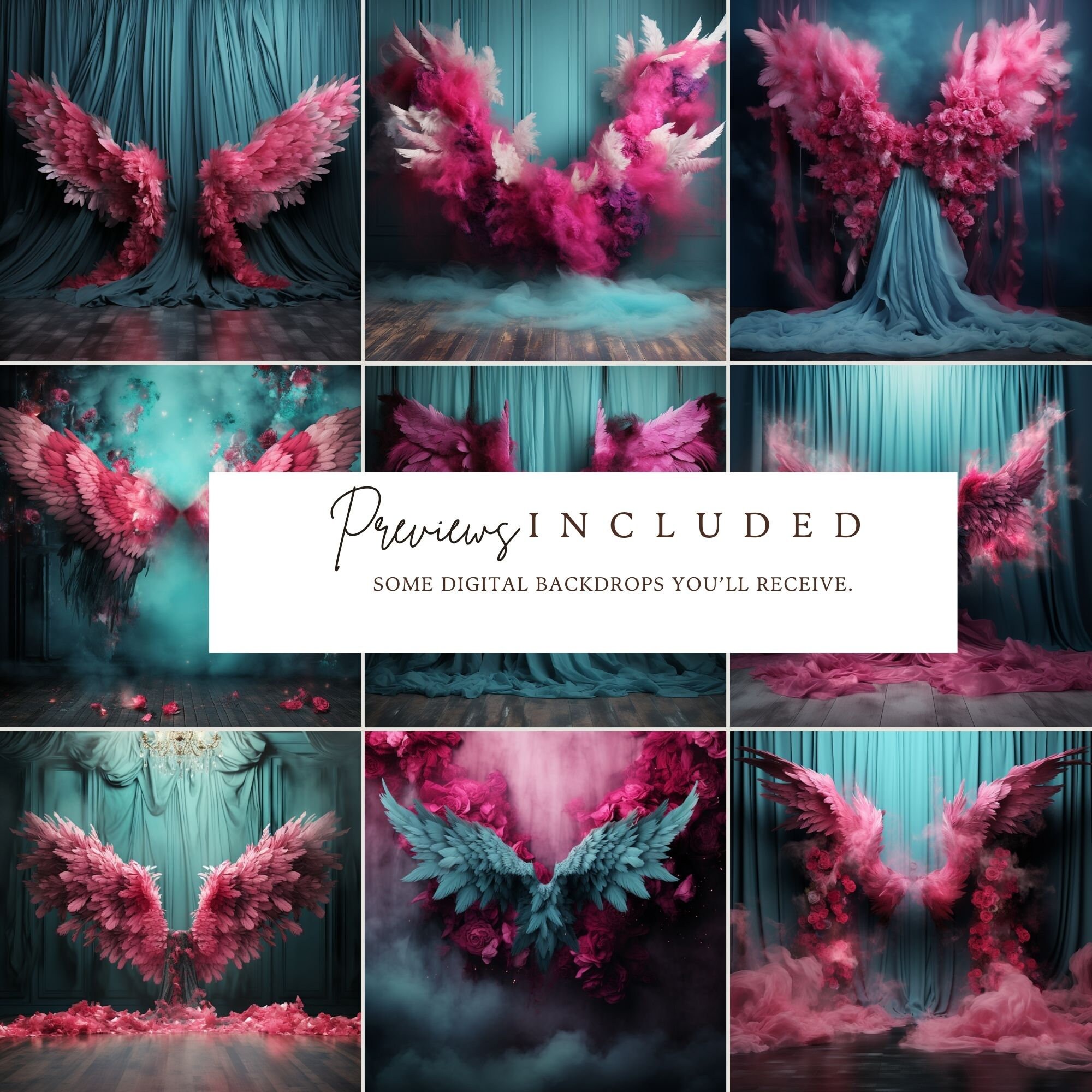 Wings Backdrop, Angel Wings, Pink Aqua Blue, Photography Backdrop ...