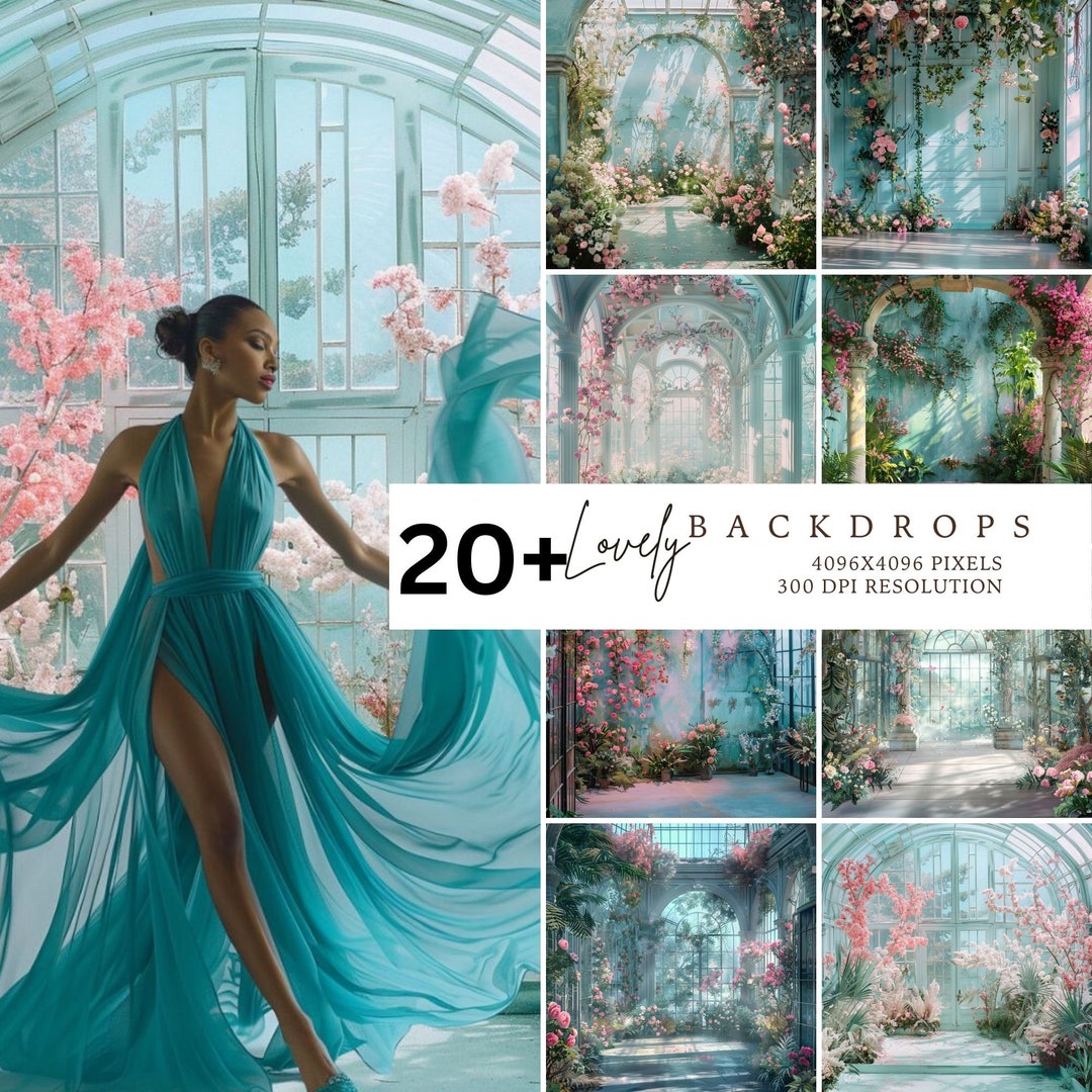 Aqua Pink Atrium, Interior, Floral, Nature, Photography Backdrop, Photo ...