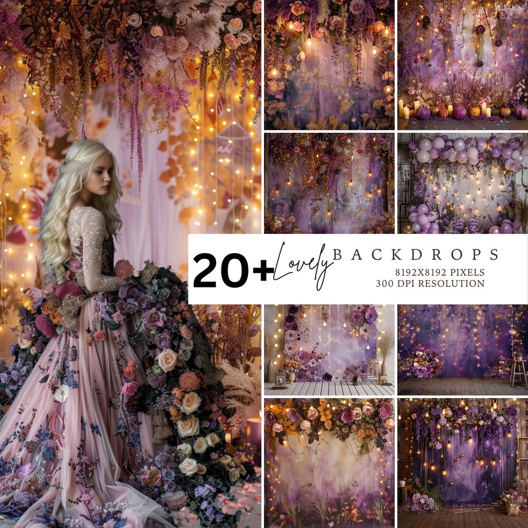 Purple Photo Backdrop, Lights Backdrop, Floral, Photography Backdrop ...