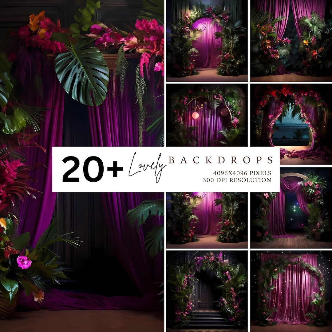 Tropical Backdrop, Jungle, Hot Pink Purple, Photography Backdrop, Photo ...