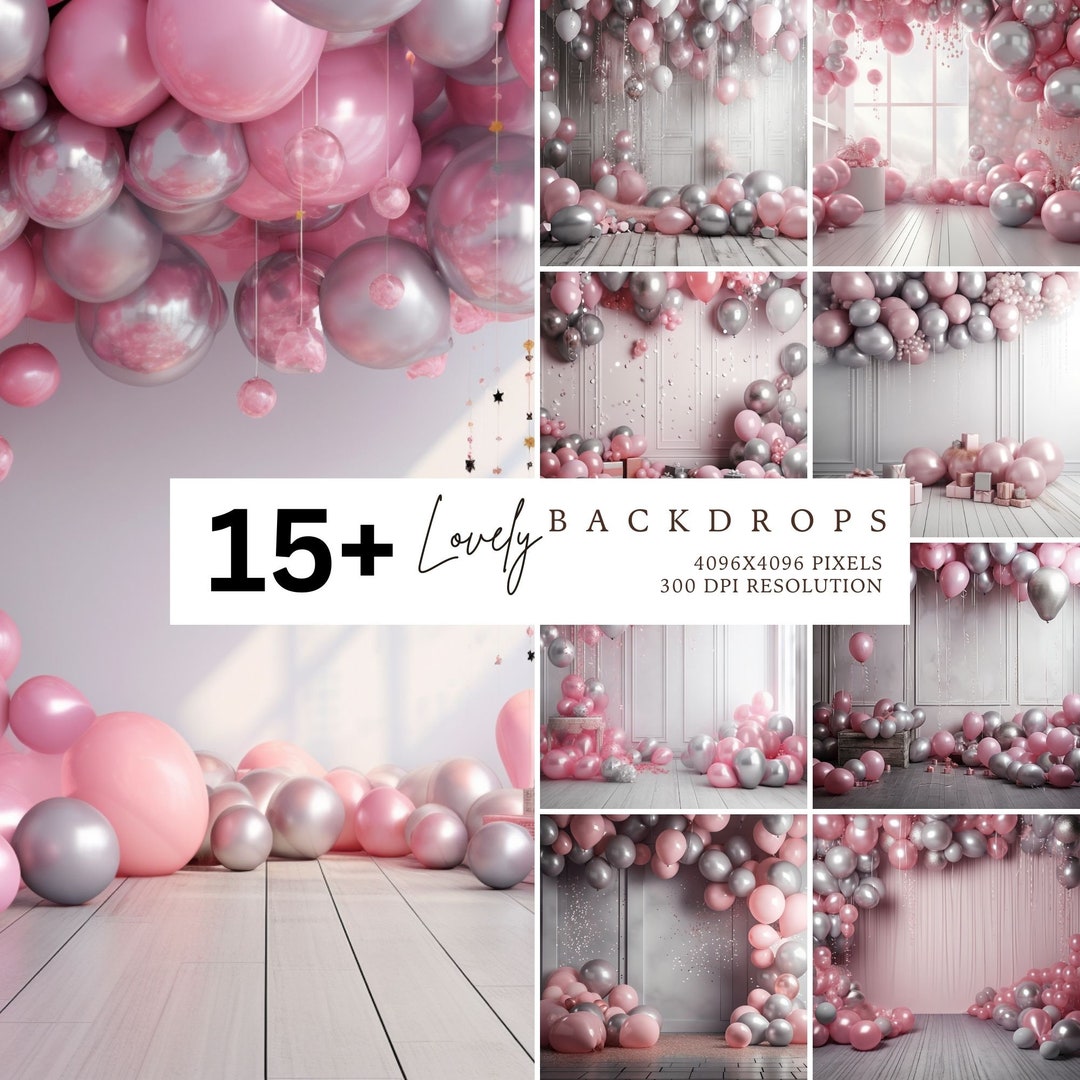 Pink Silver Balloons, Birthday Backdrop, Party, Photography Backdrop ...