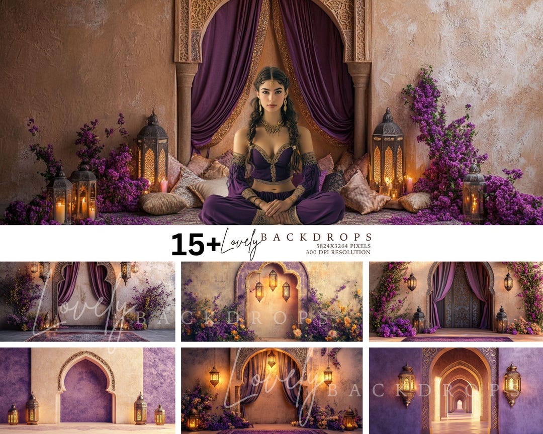Purple Curtains Backdrop, Lanterns, Egyptian, Middle Eastern ...