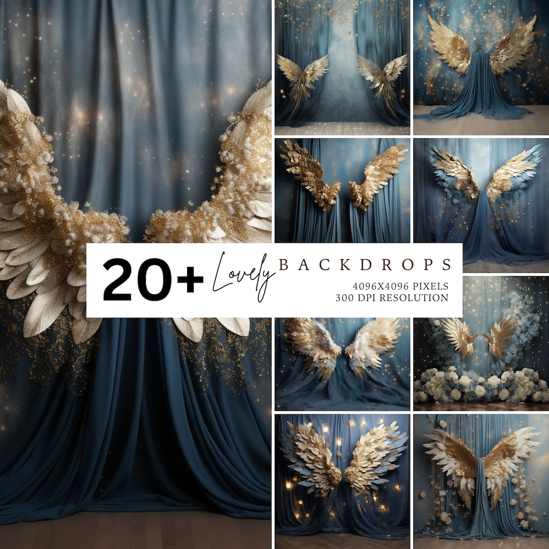 Wings Backdrop, Angel Wings, Blue Gold, Photography Backdrop, Photo ...