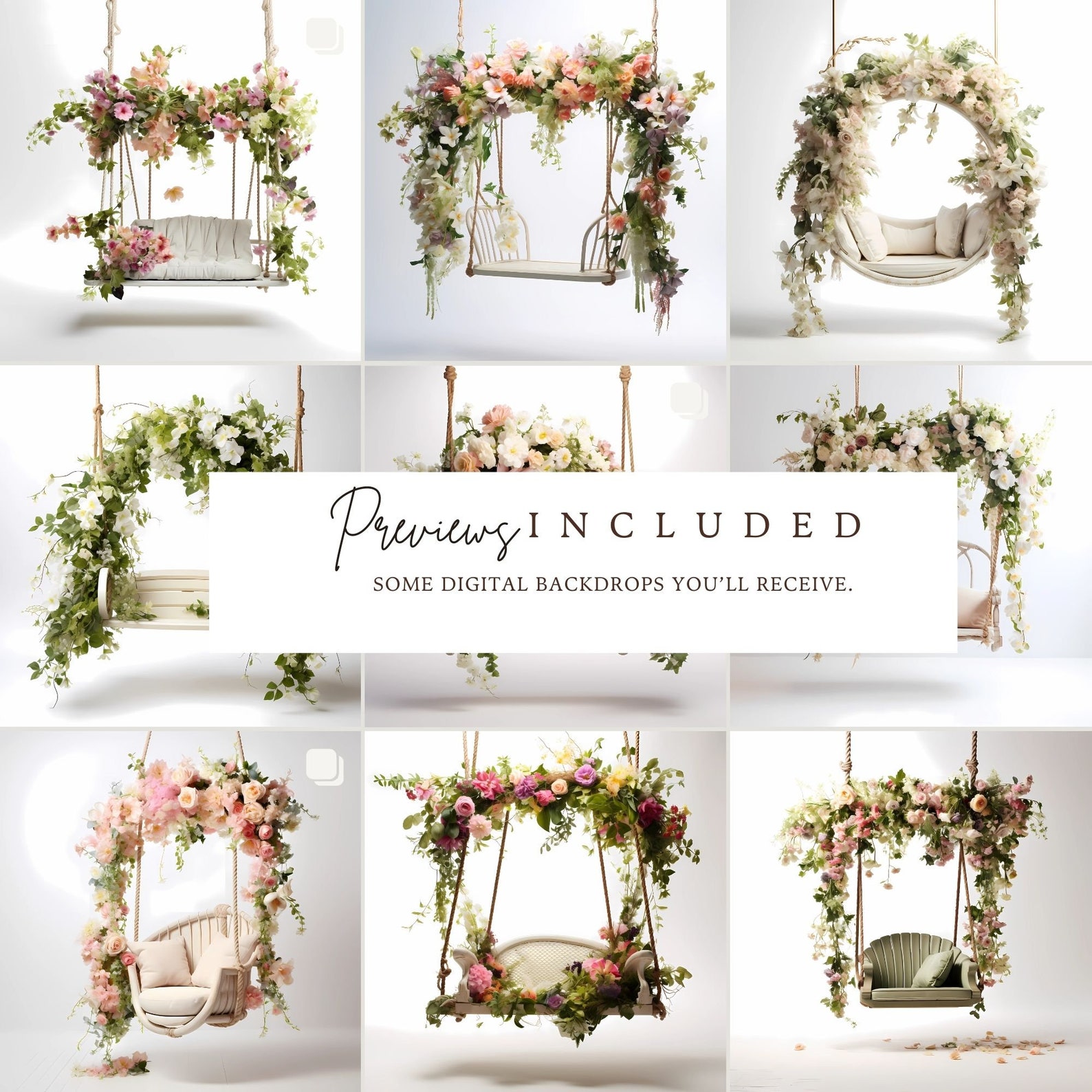 Floral Swing, Swing Backdrop, Flowers Leaves, Photography Backdrop ...