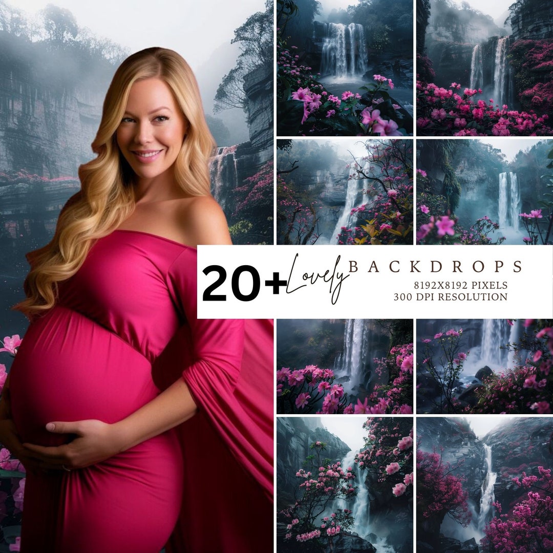 Waterfall Backdrop, Forest Backdrop, Pink, Photography Backdrop, Photo ...