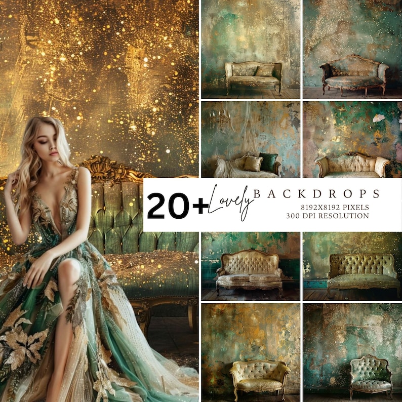 Couch Backdrop, Loveseat, Furniture, Green Gold, Photography Backdrop ...