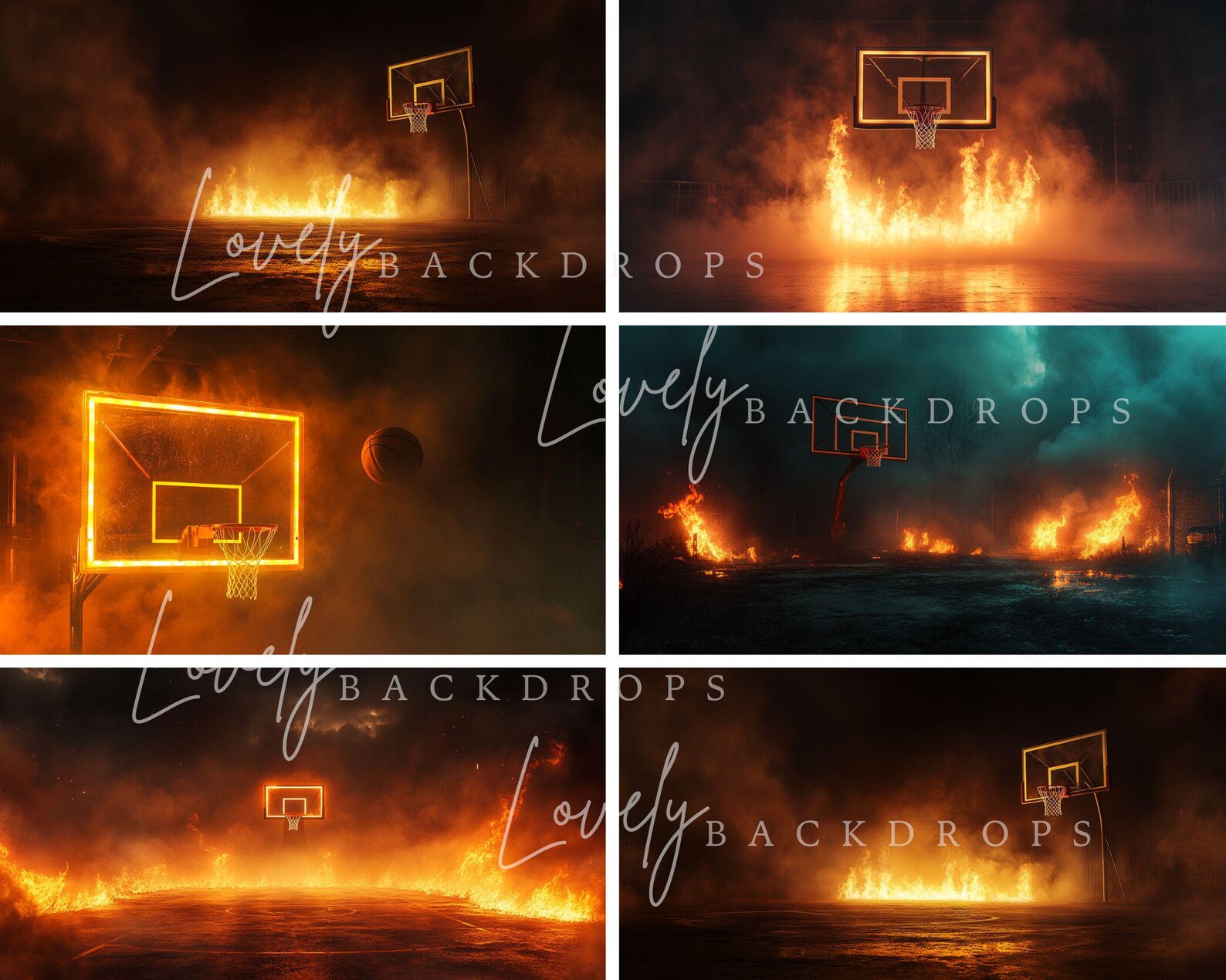 Basketball Backdrop, Fire Stadium, Blazing, Flames, Outdoor Hoops ...