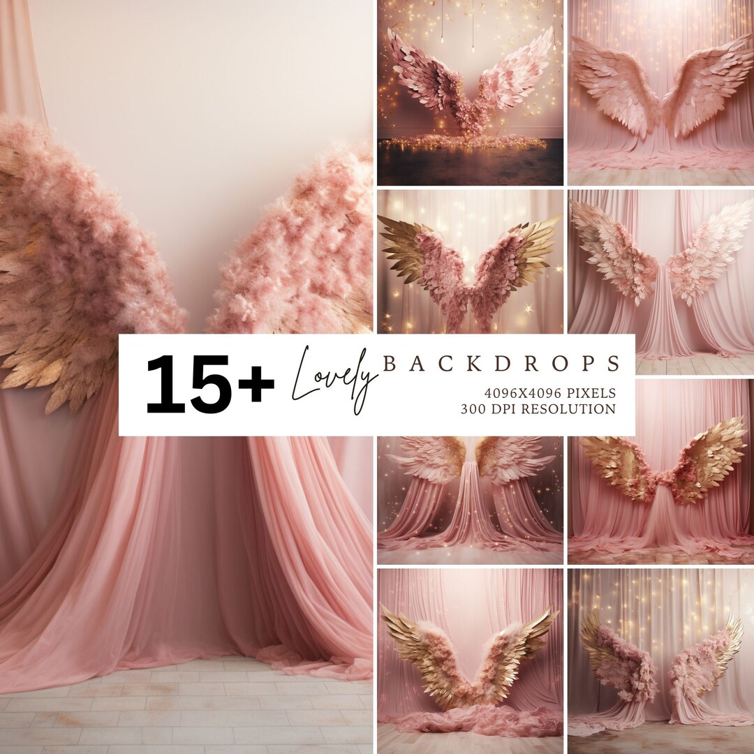 Wings Backdrop, Angel Wings, Pink and Gold, Photography Backdrop, Photo ...