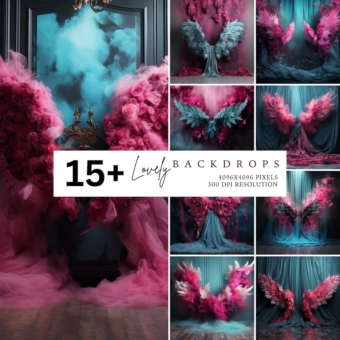 Wings Backdrop, Angel Wings, Pink Aqua Blue, Photography Backdrop ...