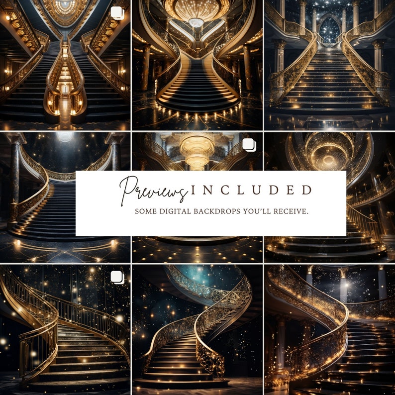 Stairs Backdrop, Staircase, Bokeh, Black Gold, Photography Backdrop ...