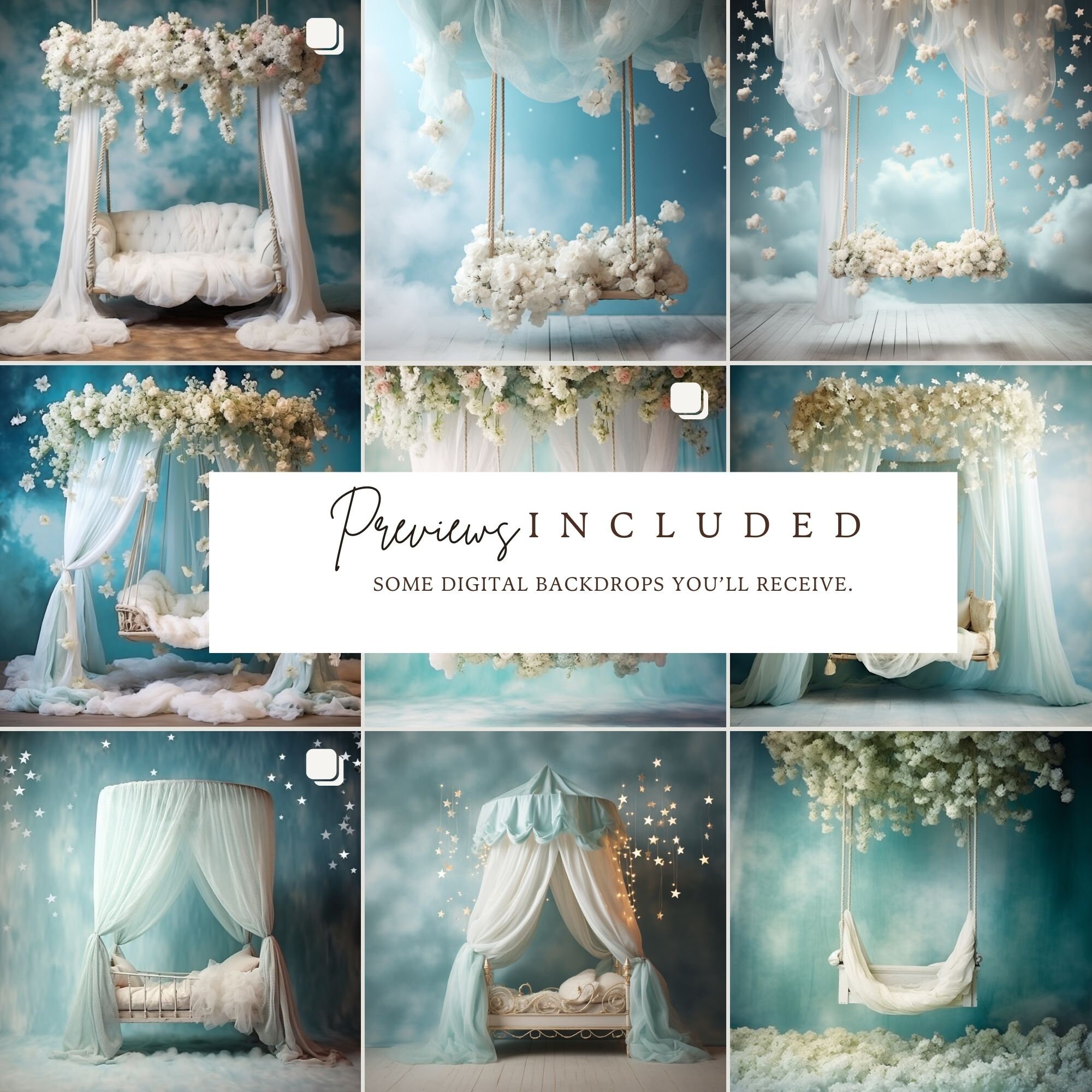 Swing Backdrop, Floral Swing, Clouds, Stars, Photography Backdrop ...