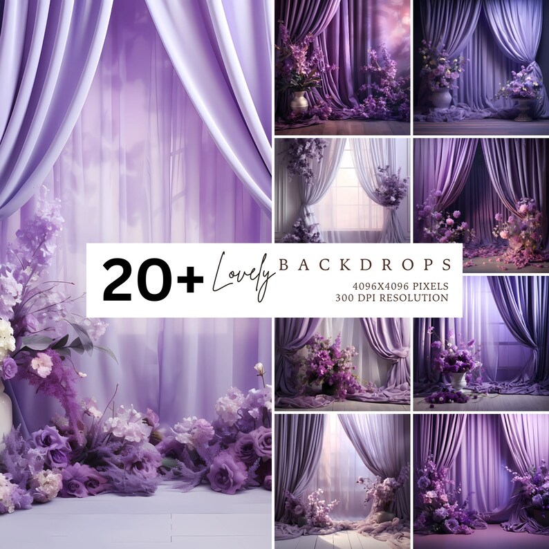 Curtains Backdrop, Lavender Backdrop, Floral, Photography Backdrop ...